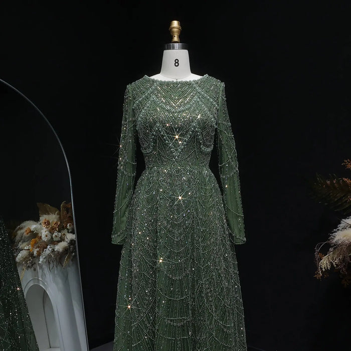 Luxury Green Sequin Beaded Evening Dress - SS625 – SHARONSAID